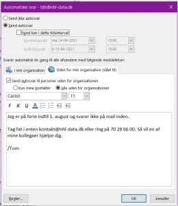 Sådan slår du autosvar i Outlook til | NHL Data ApS